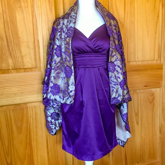 Snap | Dresses | Purple Satin Halter Dress W Handmade Shawl Size 7 ...